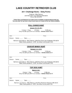2011 Challenge Hunt Entry Form - Lake Country Retriever Club